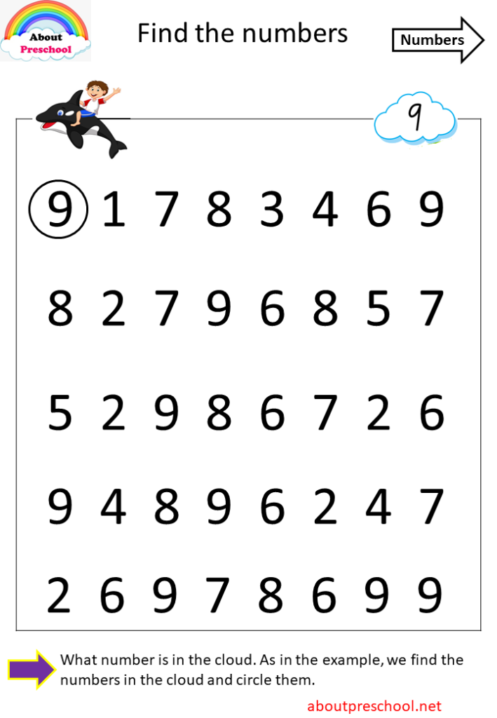 Find the numbers 9 - About Preschool