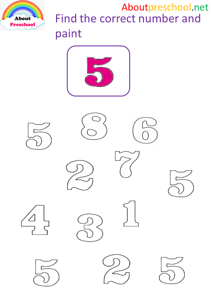 Find the correct number and paint-5 - About Preschool