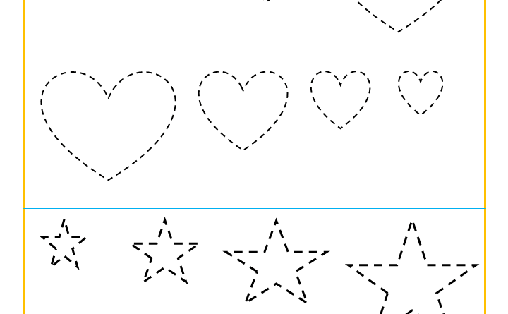 Trace and color shapes heart&stars - About Preschool