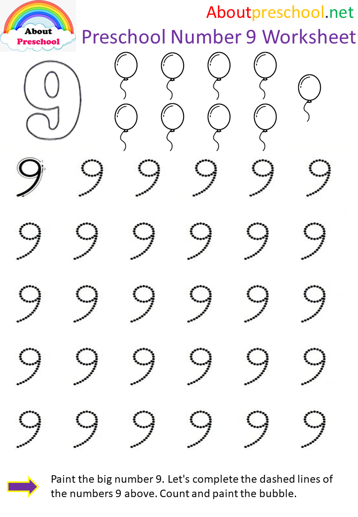 Preschool Fun Number Worksheet-9 - About Preschool