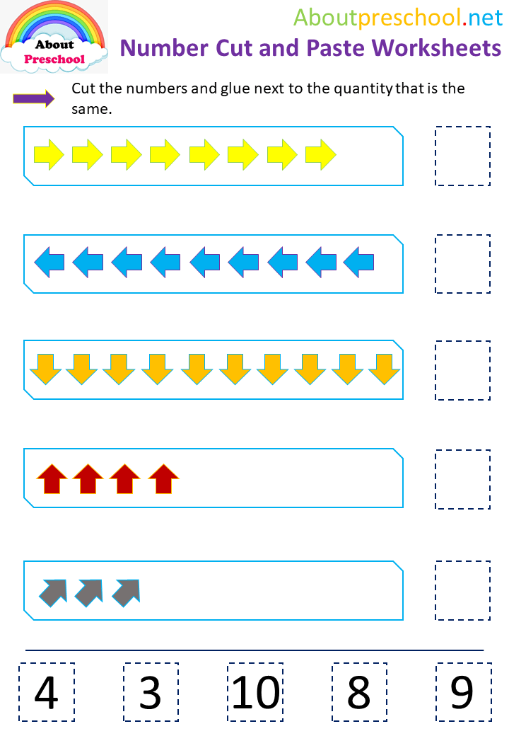 Preschool Number Cut and Paste Worksheets - 4 - About Preschool