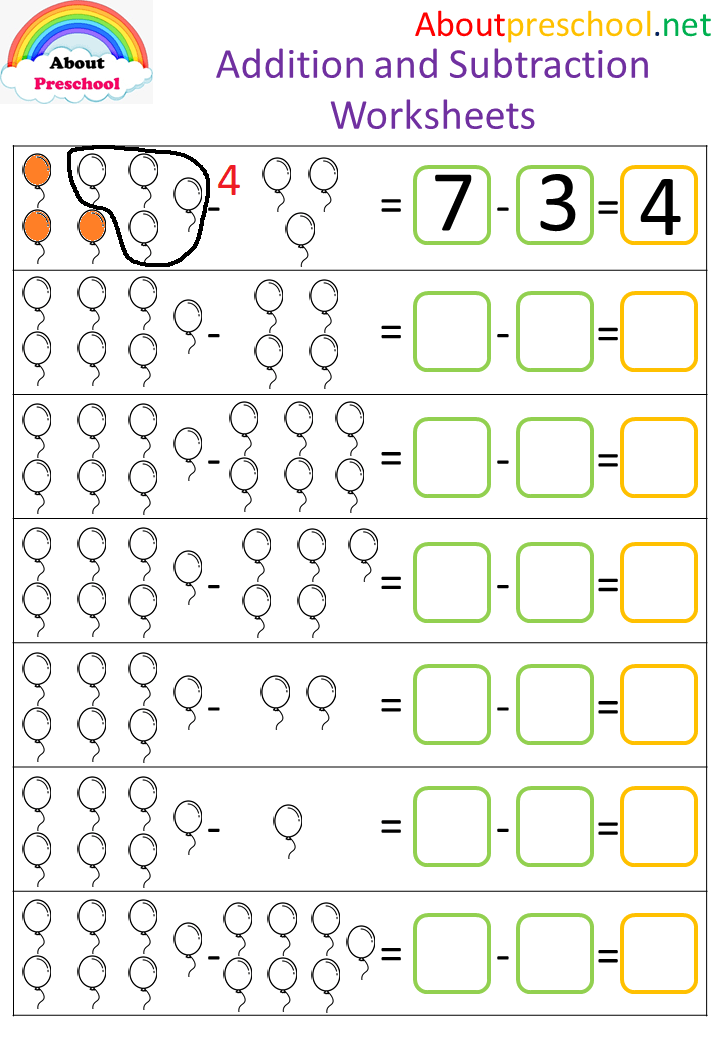 Addition and Subtraction Worksheets - 10 - About Preschool
