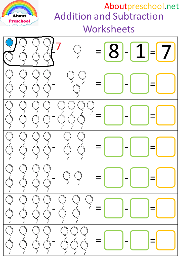 Addition and Subtraction Worksheets - 11 - About Preschool
