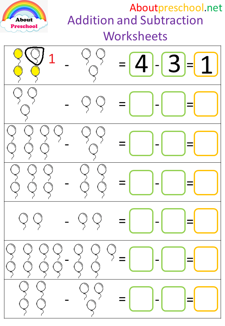 Addition And Subtraction Worksheets 16 About Preschool
