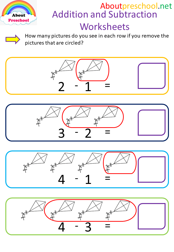 Addition and Subtraction Worksheets - 13 - About Preschool