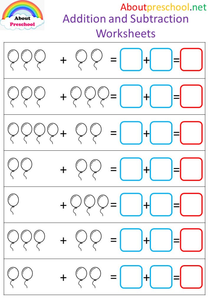 Addition and Subtraction Worksheets - 5 - About Preschool