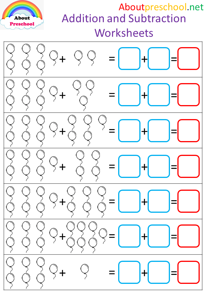Addition and Subtraction Worksheets - 6 - About Preschool