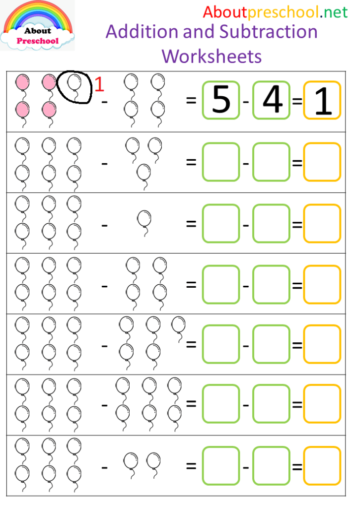 Addition and Subtraction Worksheets - 11 - About Preschool