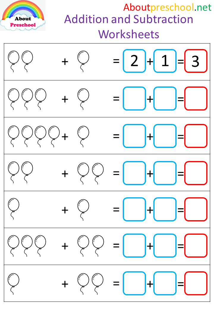 Addition and Subtraction Worksheets - About Preschool