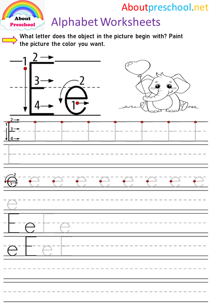 Alphabet Tracing Worksheets-E - About Preschool