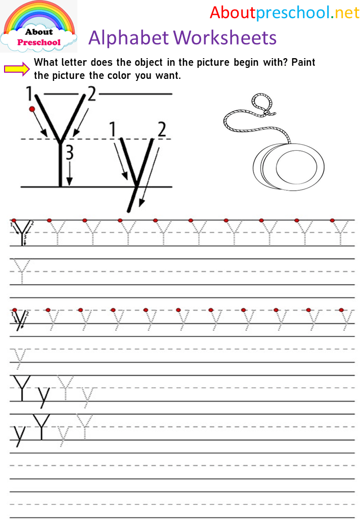Alphabet Tracing Worksheets-Y - About Preschool