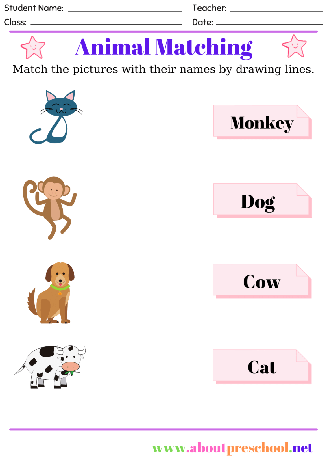 Preschool Matching Worksheets About Preschool