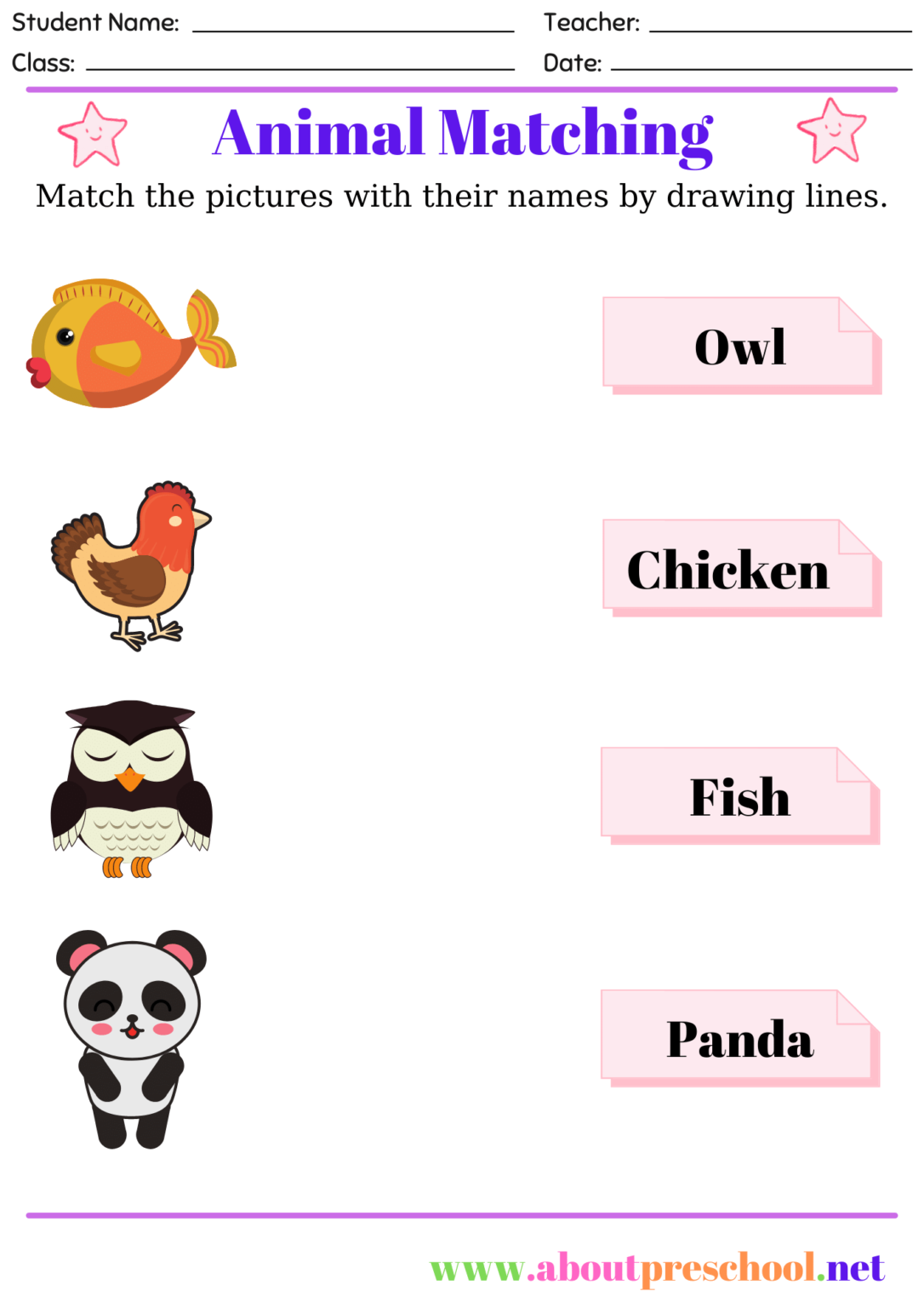 Preschool Matching Worksheets - About Preschool