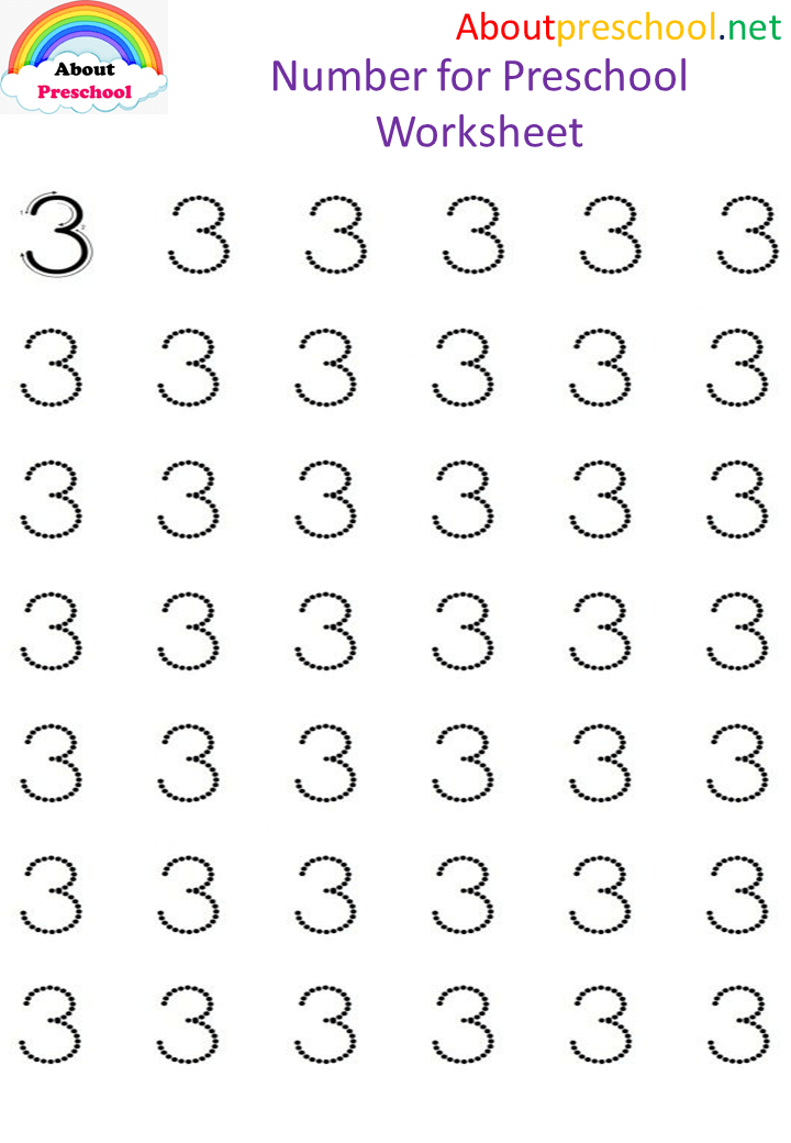 Number for Preschool Worksheet - 3 - About Preschool