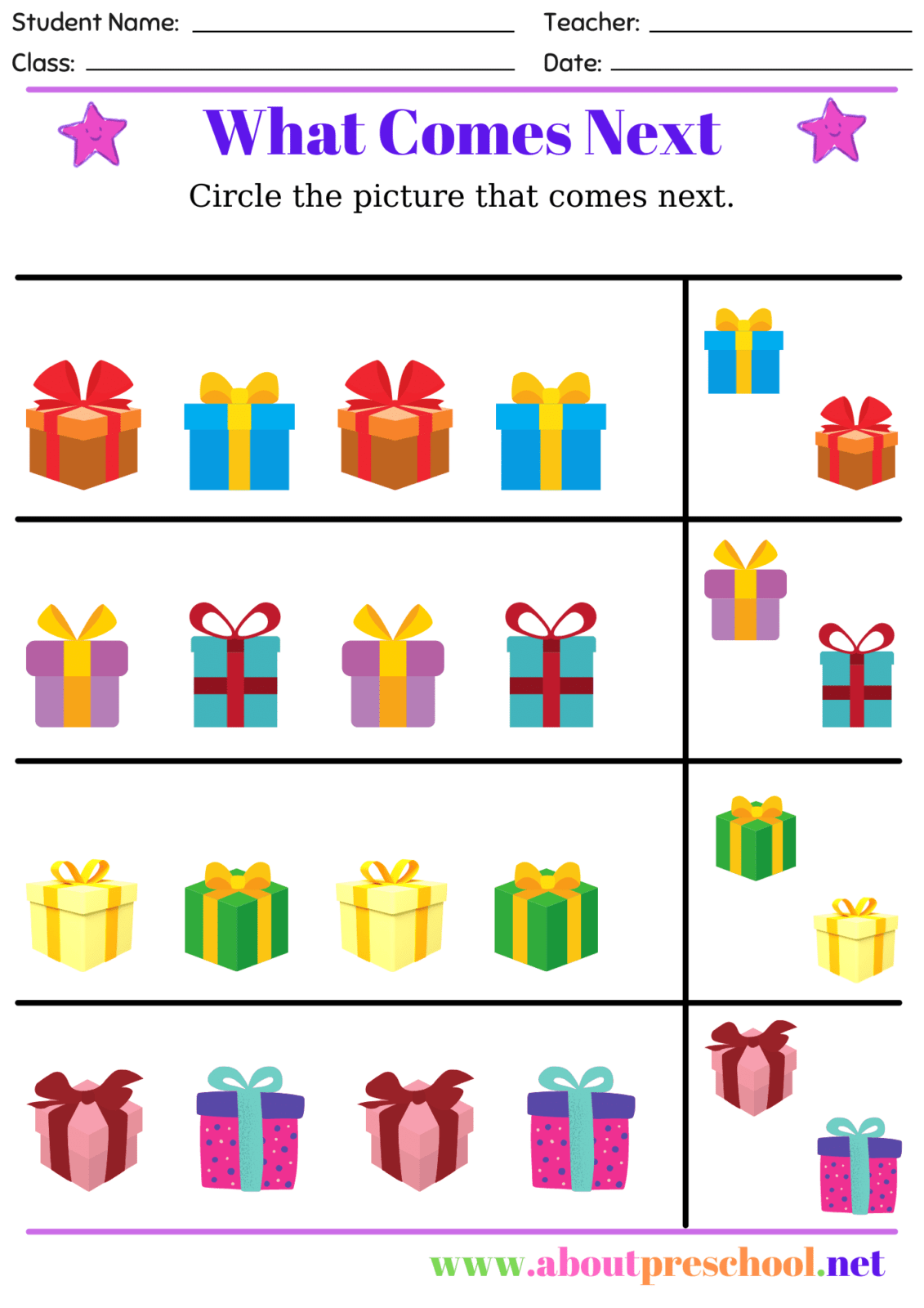 Preschool Pattern Worksheet - About Preschool