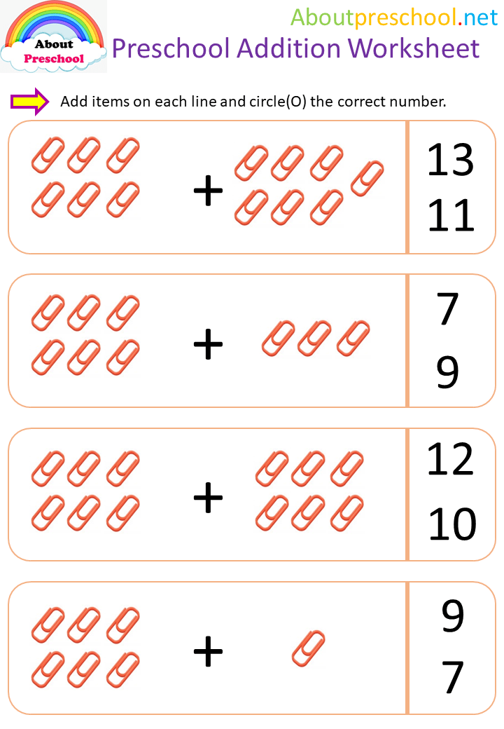 Preschool addition worksheet-44 - About Preschool