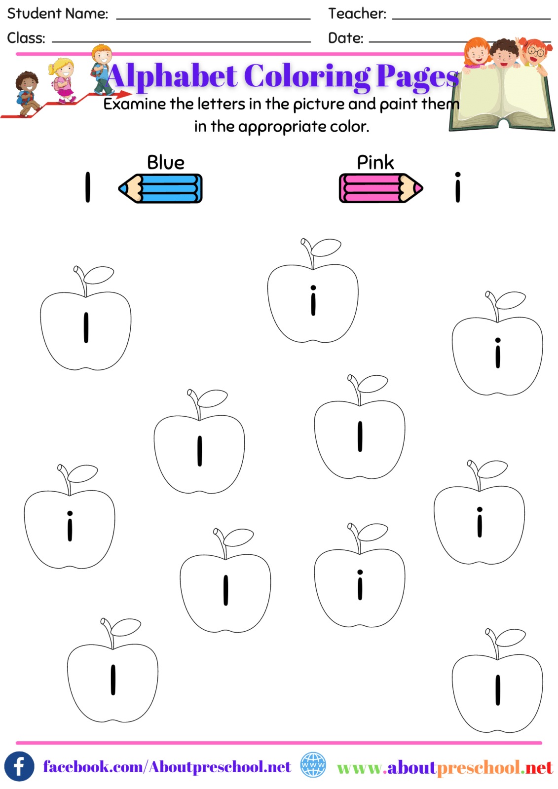 Alphabet Color Pages-I - About Preschool