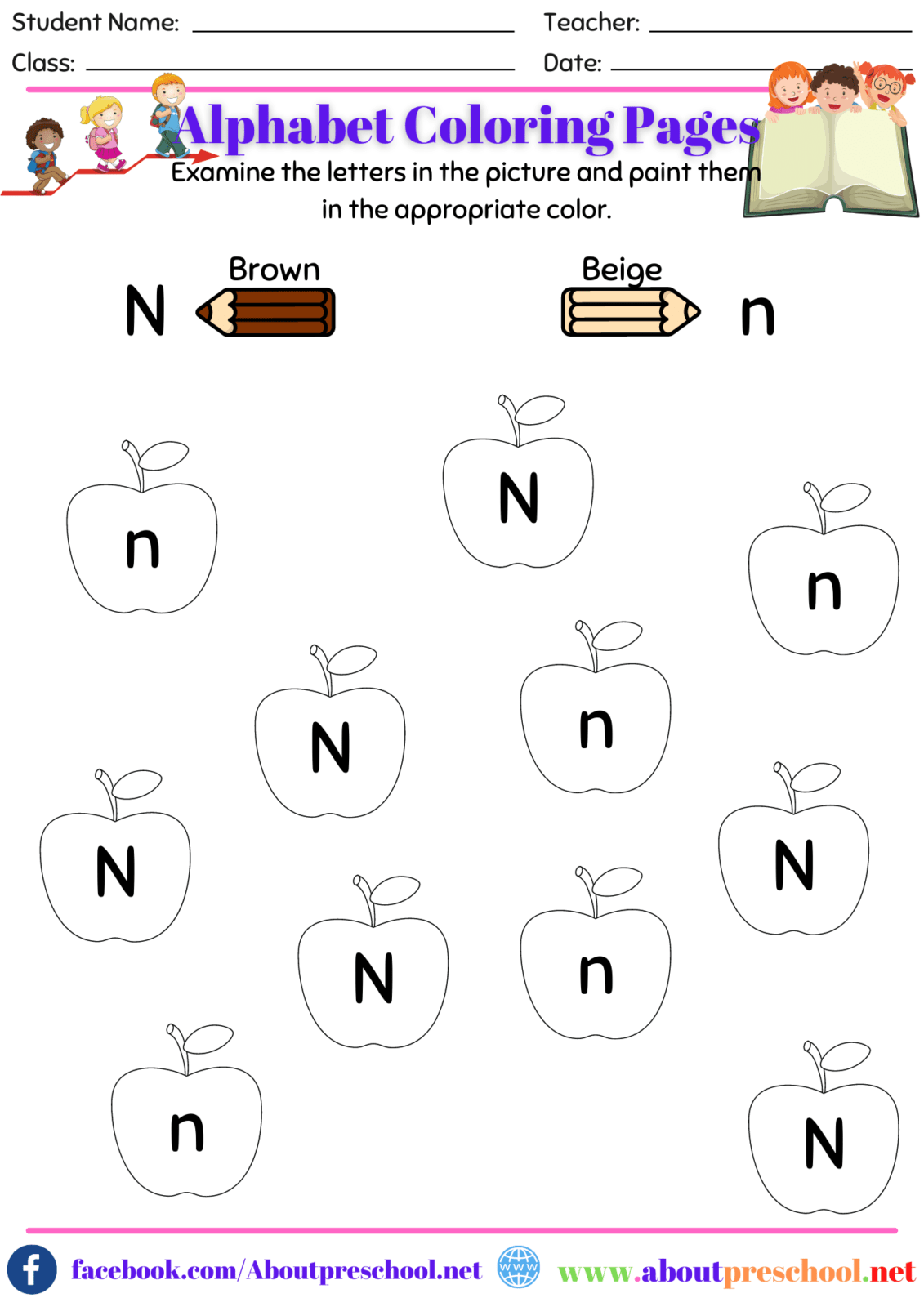 Alphabet Color Pages-N - About Preschool