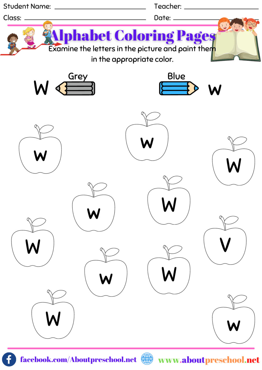 Alphabet Color Pages-W - About Preschool