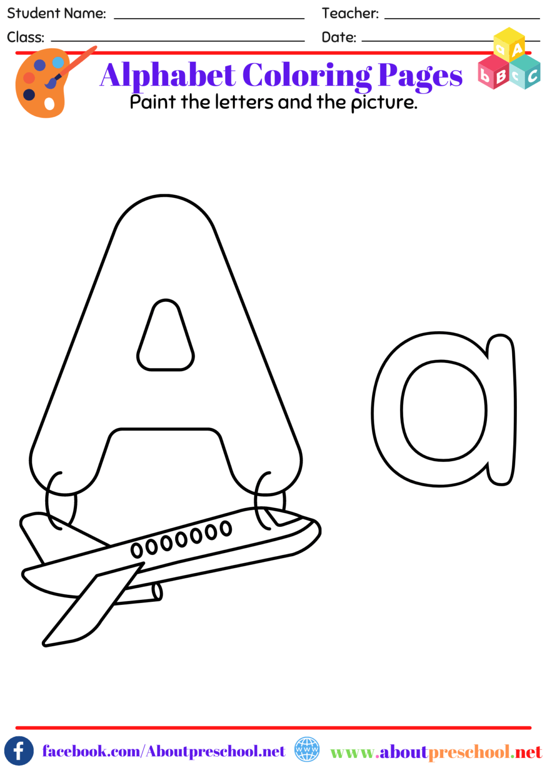 Alphabet Coloring Pages-a - About Preschool