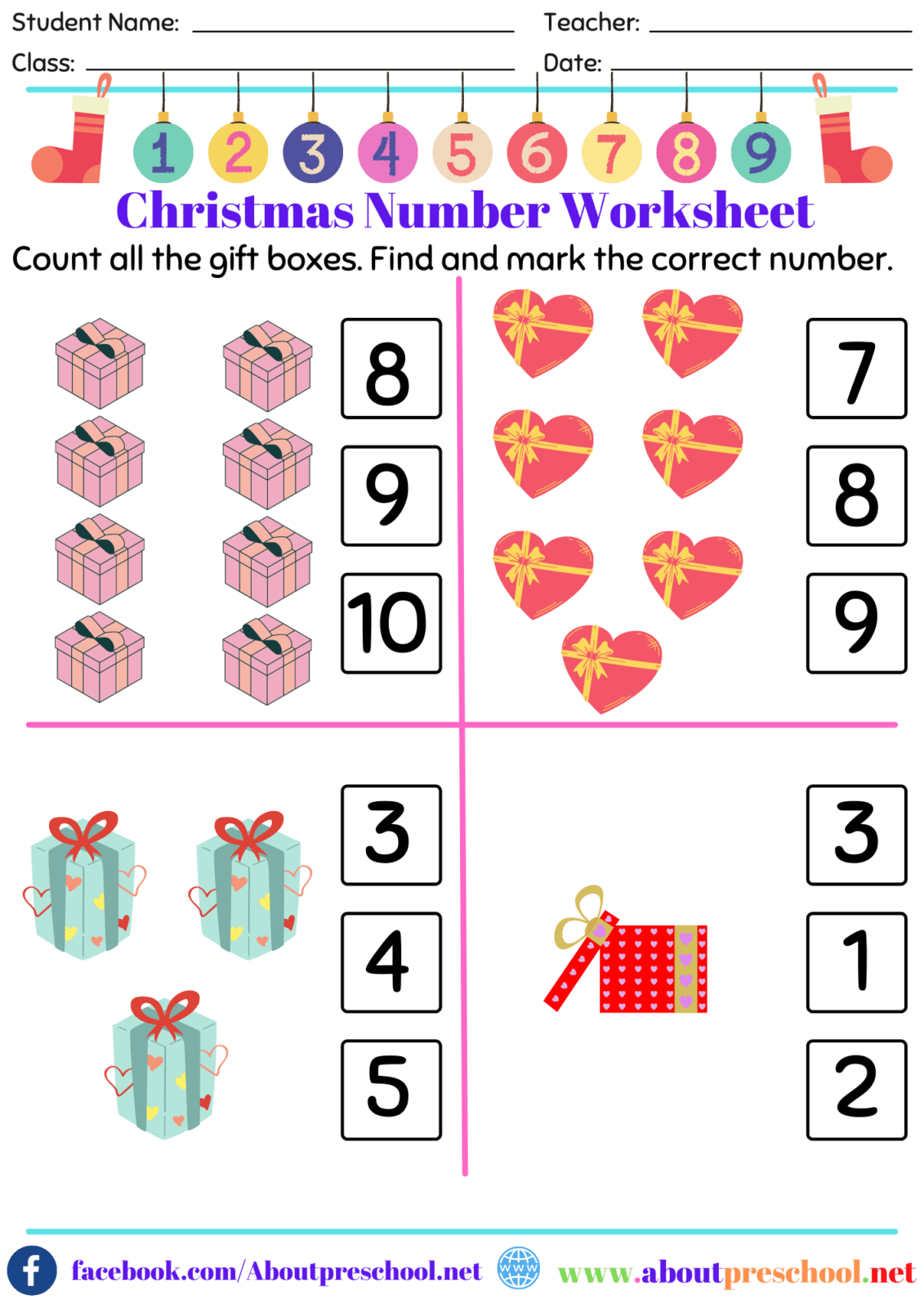 Christmas Number Worksheet-4 - About Preschool