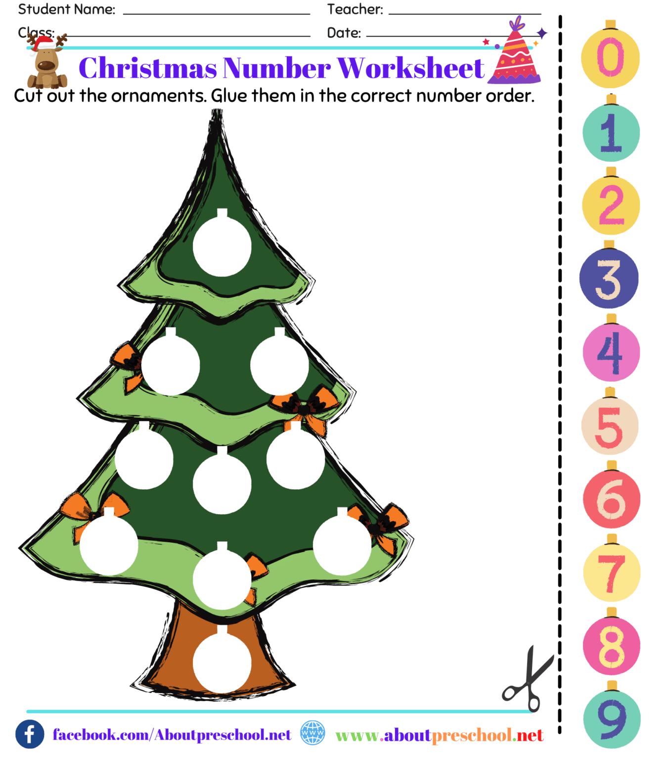Christmas Number Worksheet Cut And Paste - About Preschool