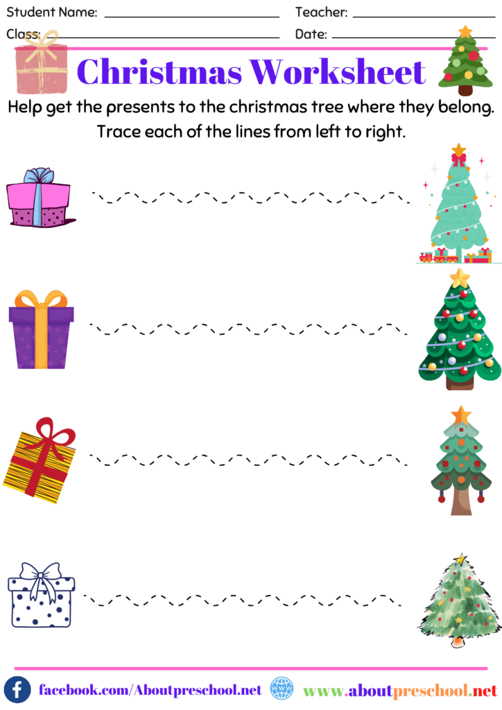 Christmas Tracing Lines Worksheet-3 - About Preschool
