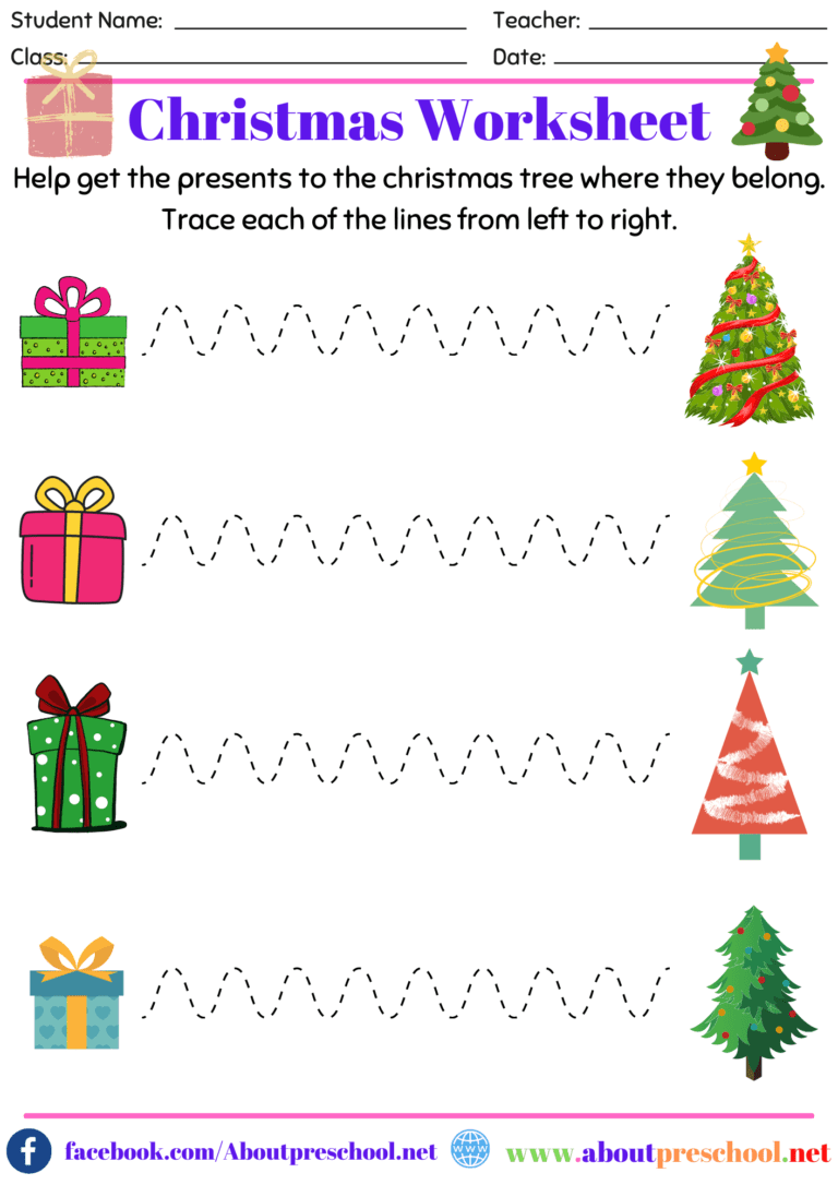 Christmas Tracing Lines Worksheet-4 - About Preschool