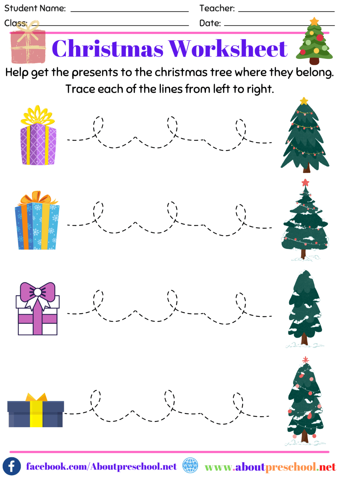 Christmas Tracing Lines Worksheet-6 - About Preschool