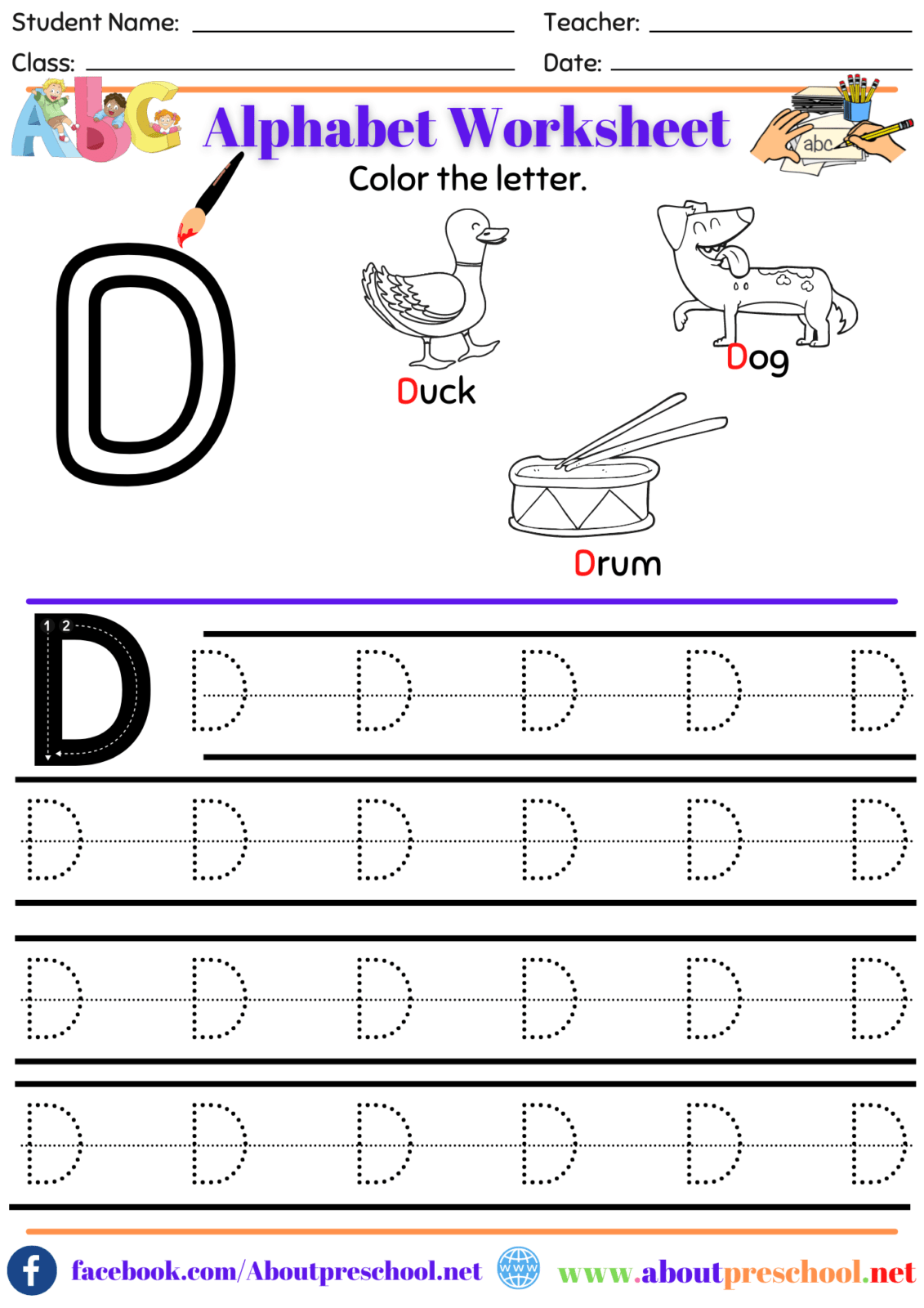 Letter D worksheet - About Preschool