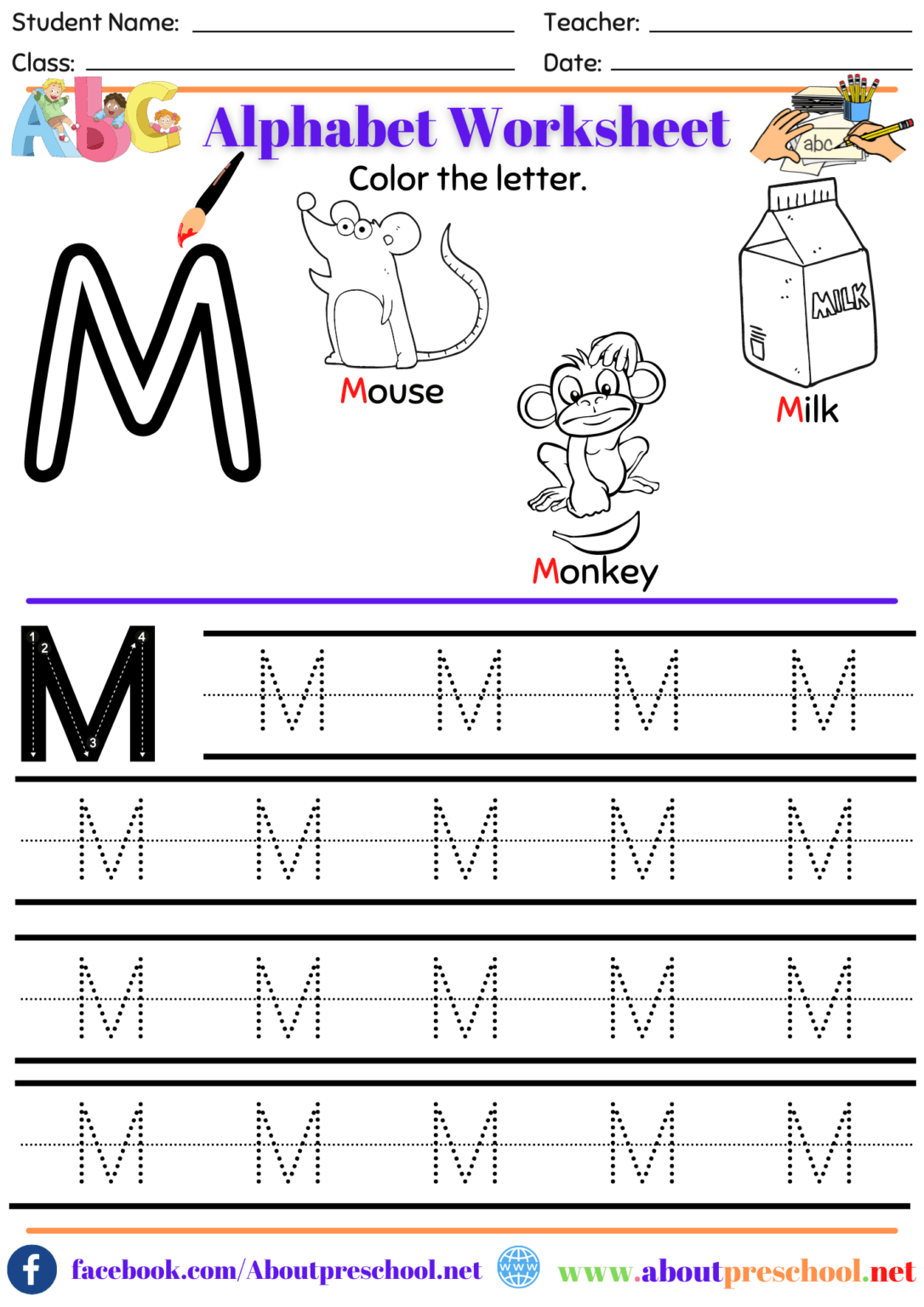 Letter M worksheet - About Preschool
