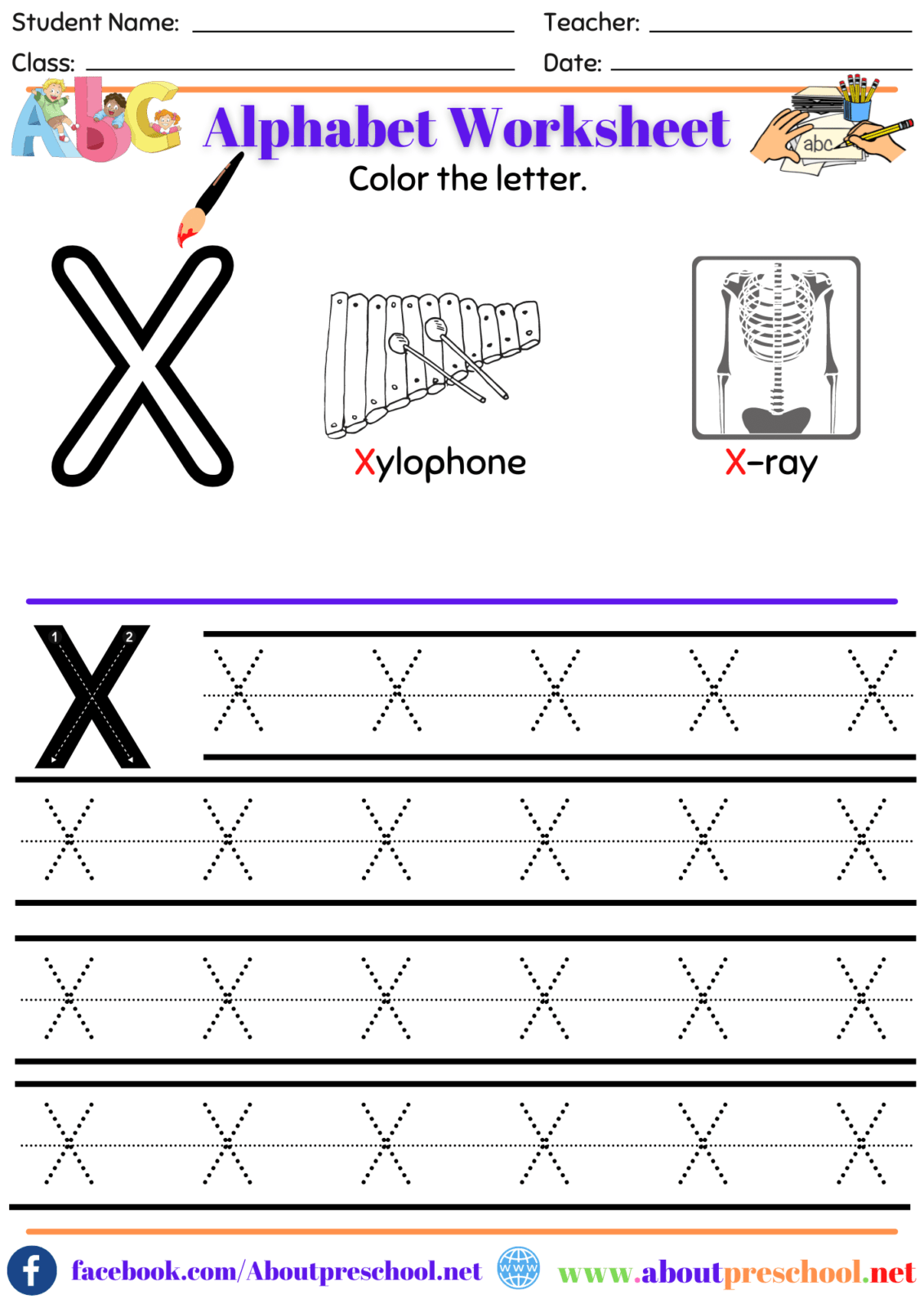 Letter X worksheet - About Preschool