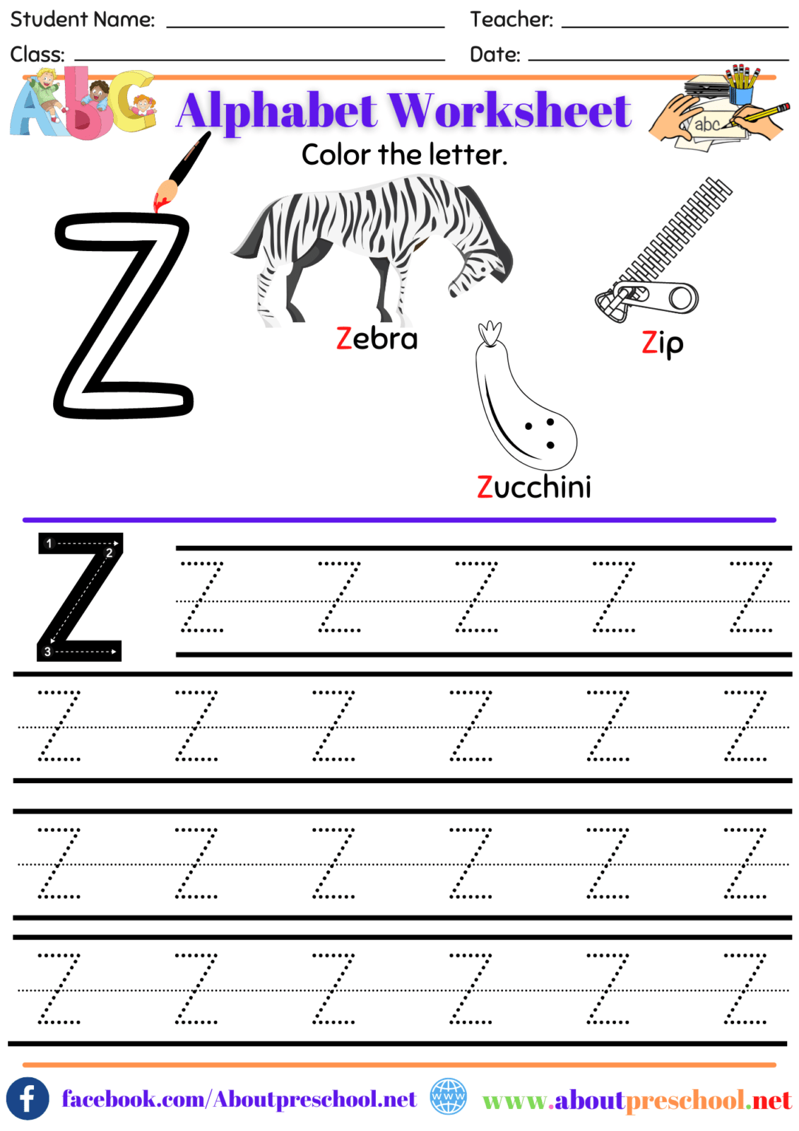 Letter Z Worksheet About Preschool