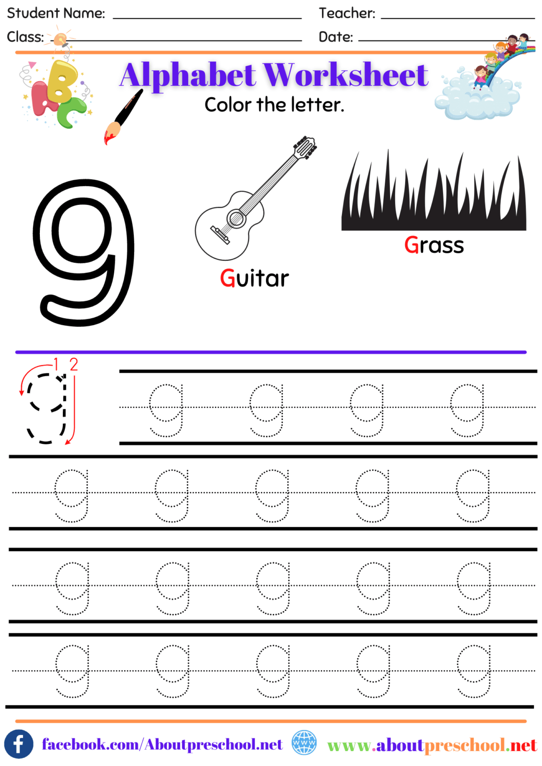 Lowercase Letters-g - About Preschool