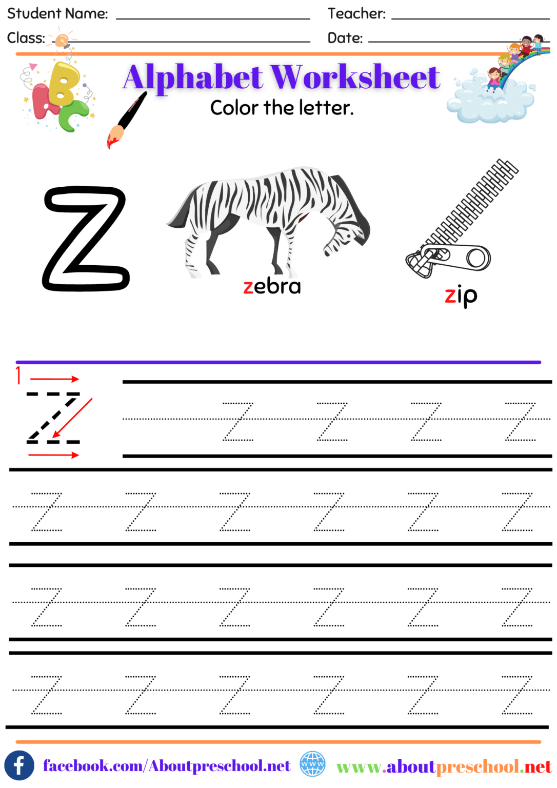Lowercase Letters-z - About Preschool