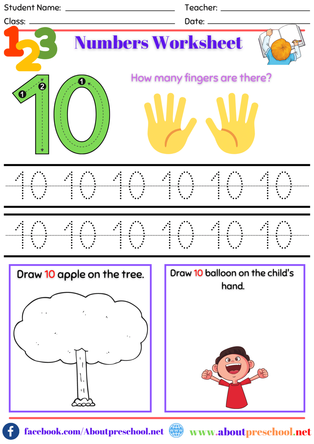 Number Worksheet Kindergarten -10 - About Preschool