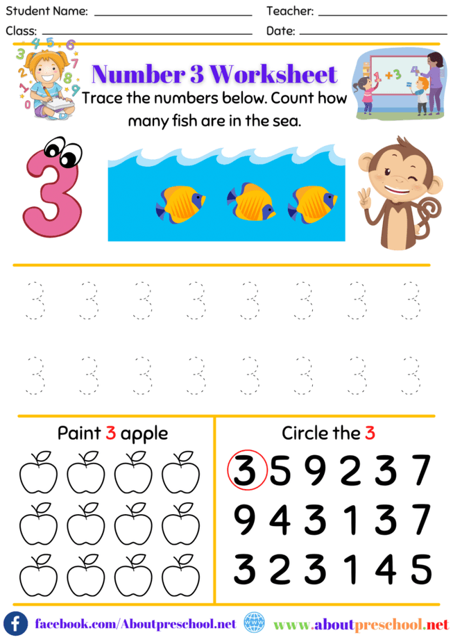 Preschool Number Worksheets - 14 - About Preschool