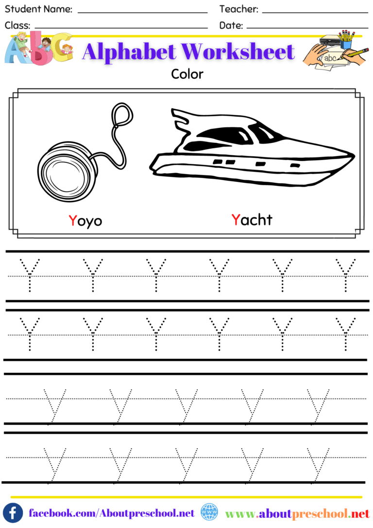 Alphabet Color and Trace Worksheet-Y - About Preschool