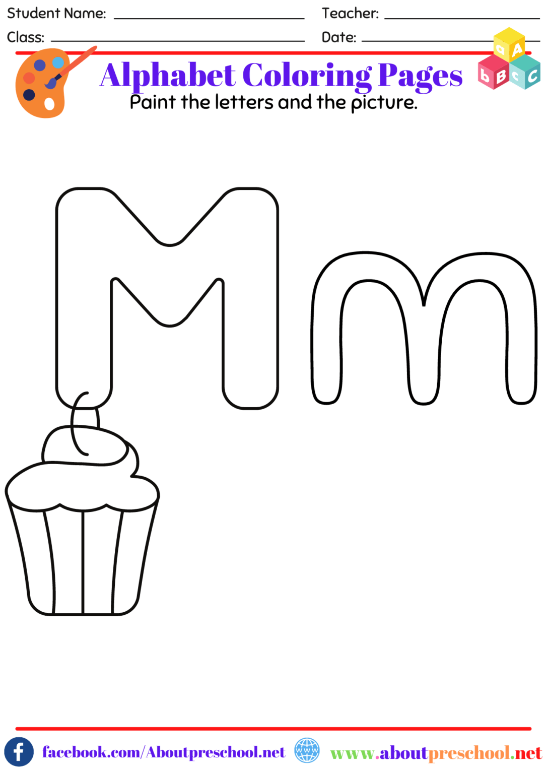 Alphabet Coloring Pages m Archives - About Preschool