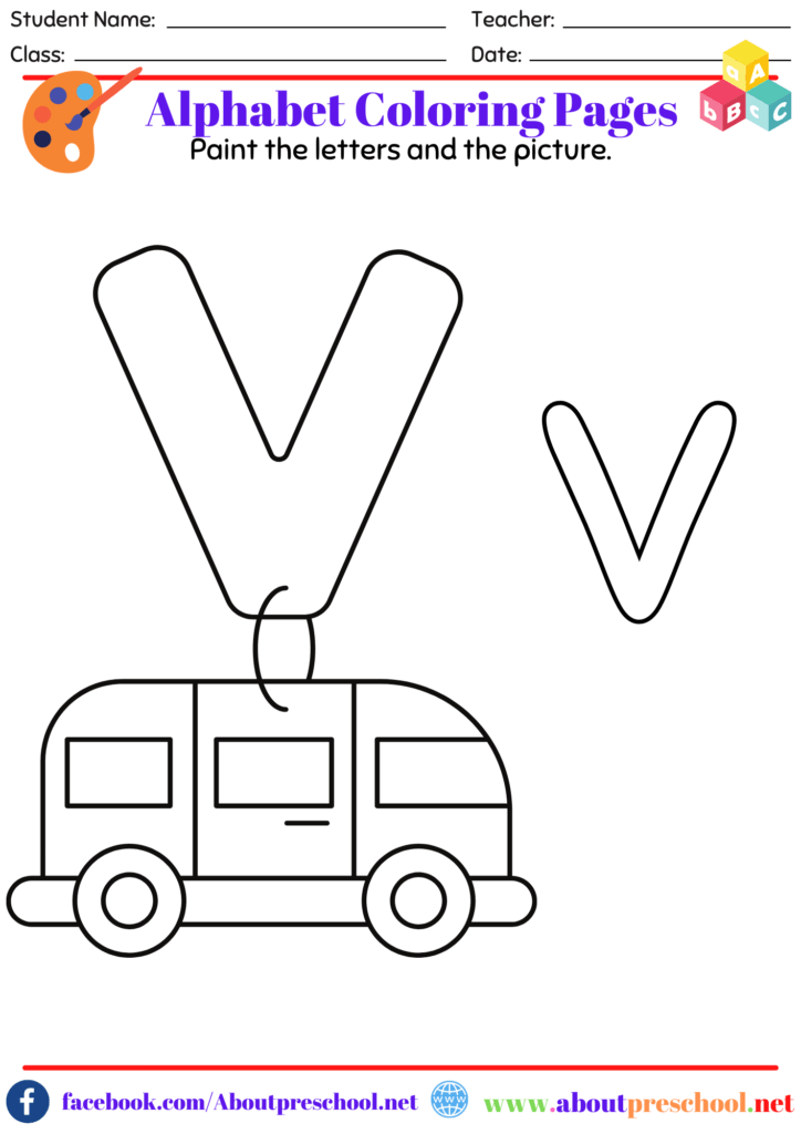 Alphabet Coloring Pages-v - About Preschool