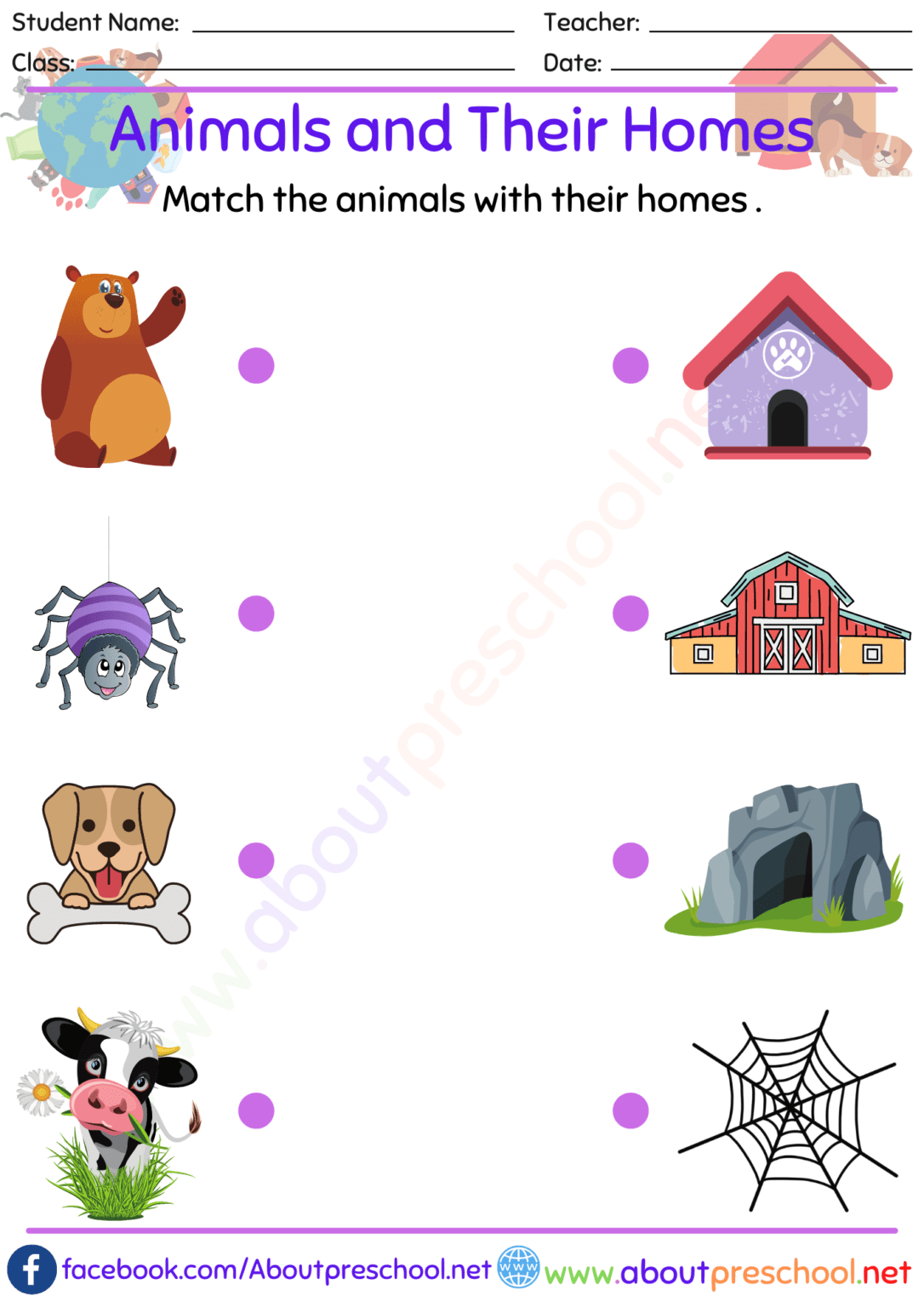 Animals and Their Homes Matching-2 - About Preschool