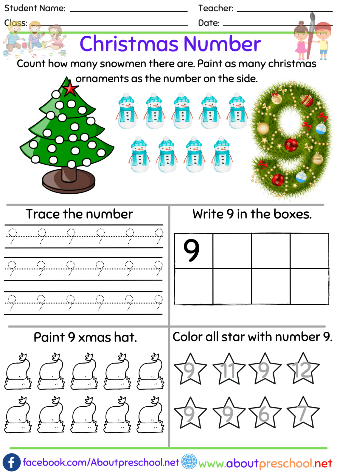 Free Preschool Kindergarten Number 9 Worksheet - About Preschool