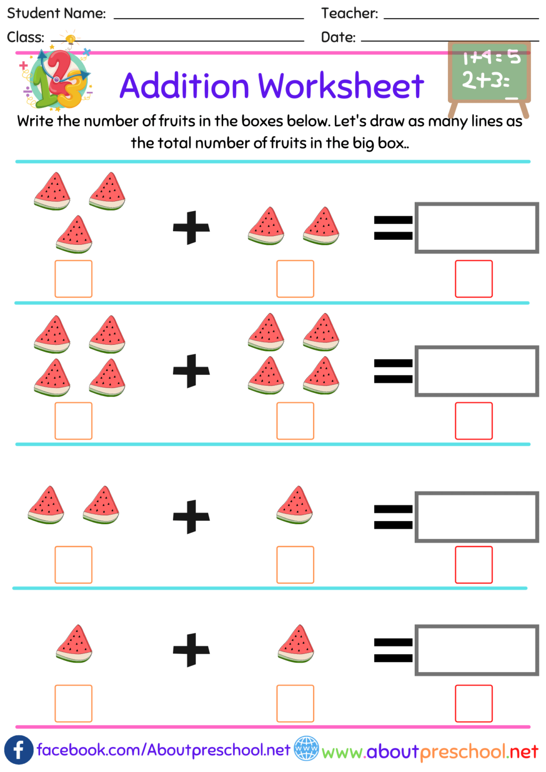 Kindergarten Addition Worksheet-14 - About Preschool