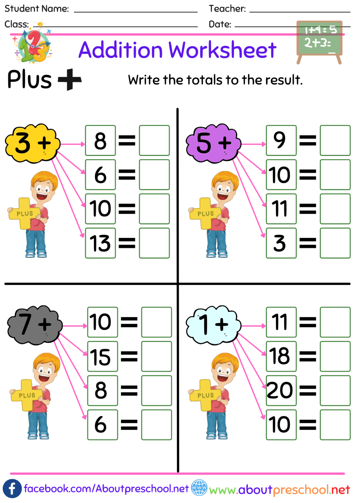 Kindergarten Addition Worksheet-34 - About Preschool