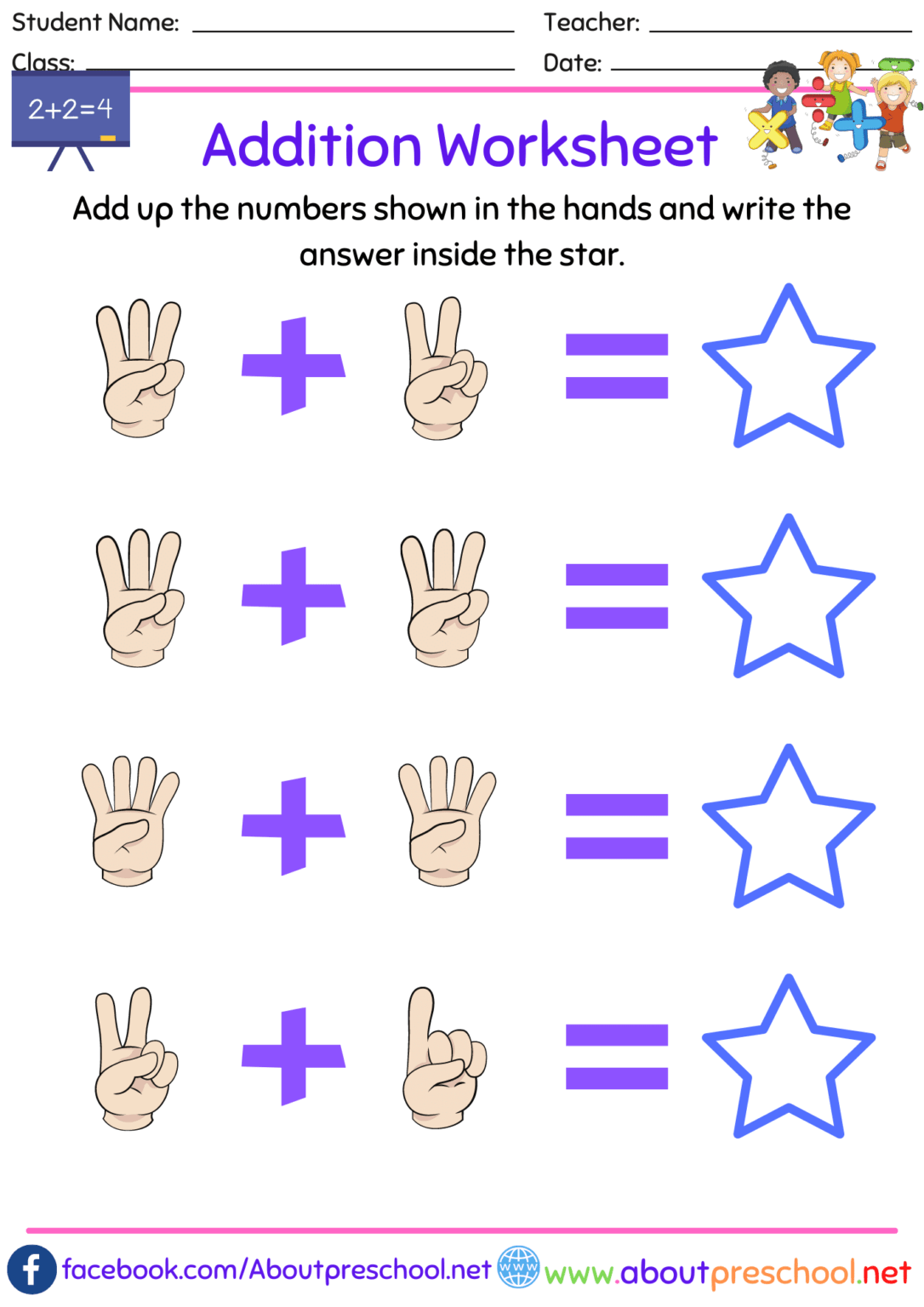 Kindergarten Addition Worksheet-4 - About Preschool