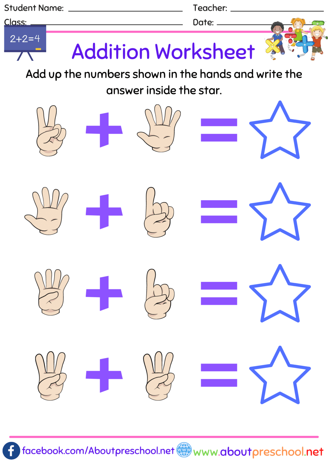 Kindergarten Addition Worksheet - About Preschool