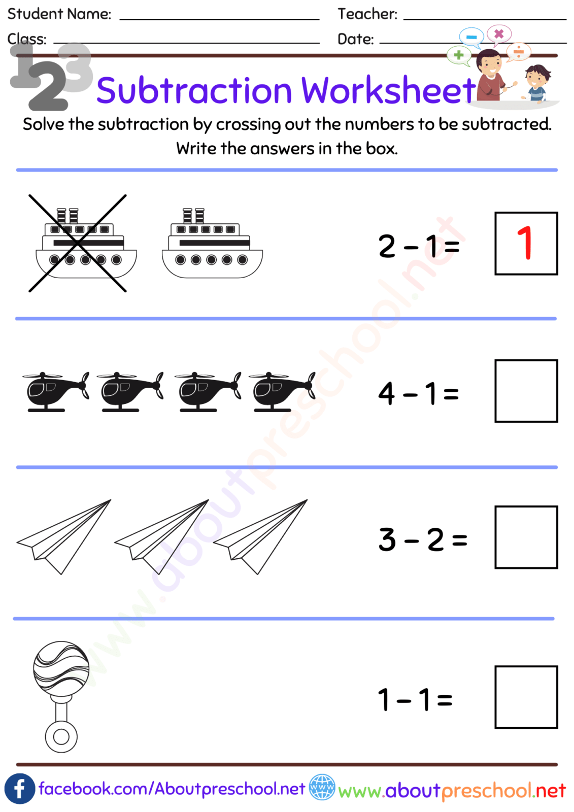 Kindergarten Subtraction Worksheets-11 - About Preschool