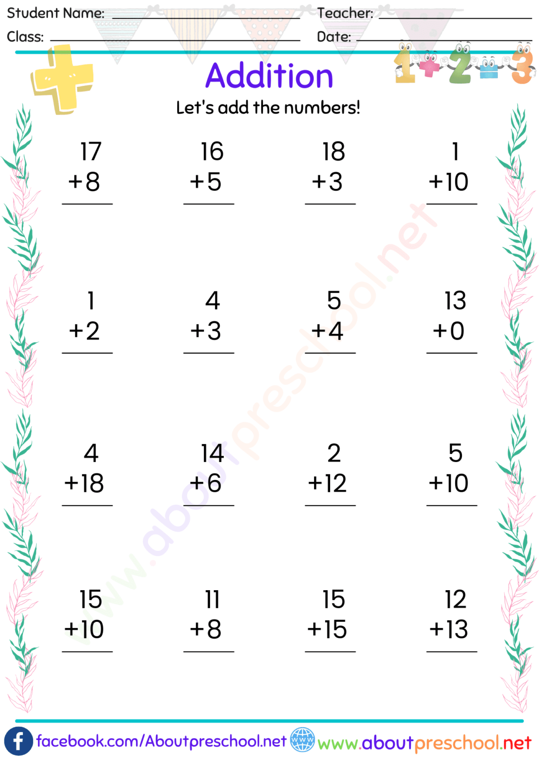 Kindergarten and Grade 1 Addition Worksheets-11 - About Preschool