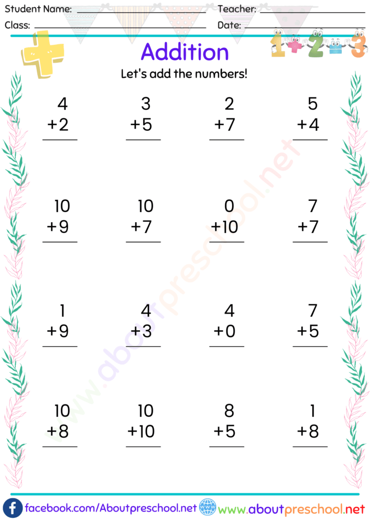 Kindergarten and Grade 1 Addition Worksheets-4 - About Preschool