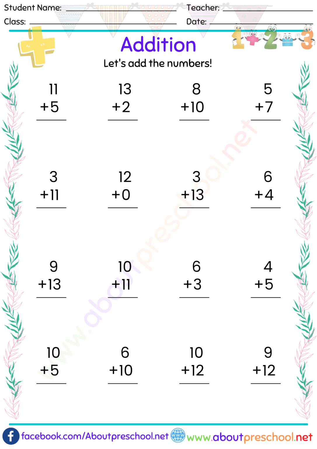 Kindergarten and Grade 1 Addition Worksheets-6 - About Preschool